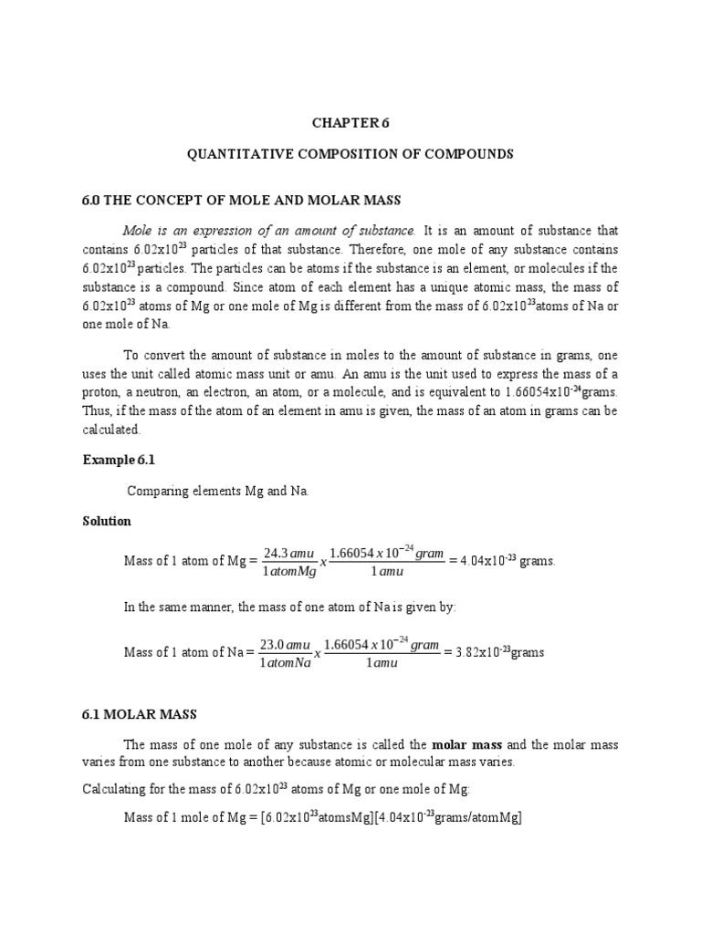 Molar Mass and Mole Concept Explained | PDF | Mole (Unit) | Molecules
