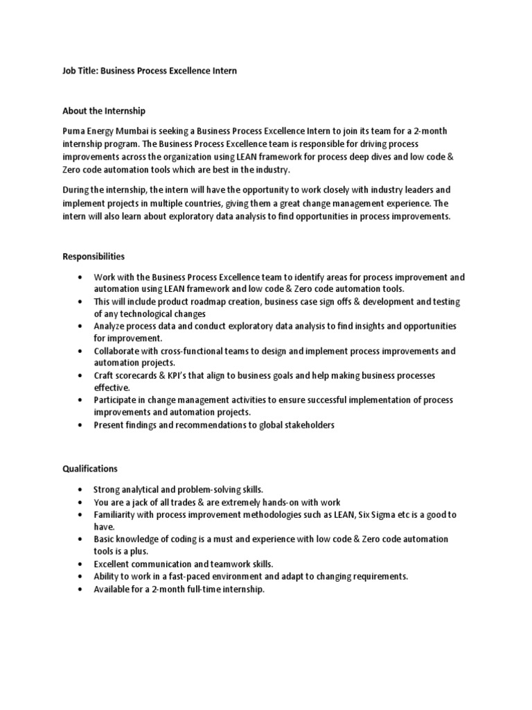 PEPS - Business Process Excellence Intern | PDF