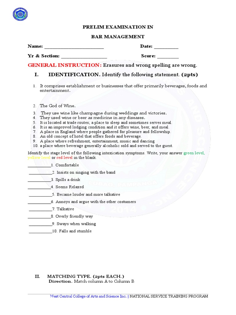 Bar Prelim | PDF | Coffee | Drink