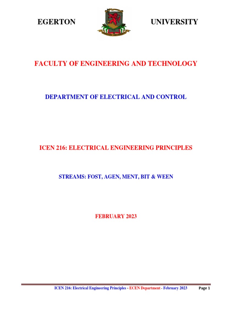 Introduction To Electrical Engineering Principles e - 22!02!2023 | PDF ...