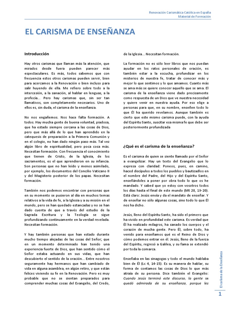 El Carisma de la Enseñanza en la Iglesia | PDF | Jesús | espíritu Santo