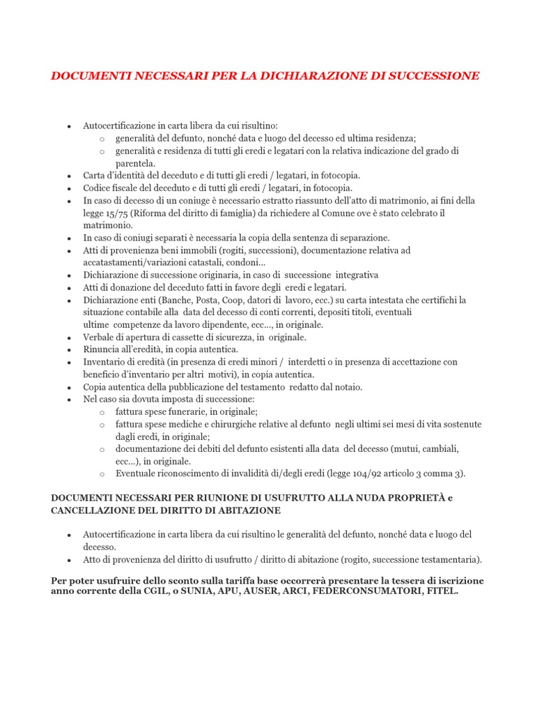Elenco Documenti Successioni | PDF