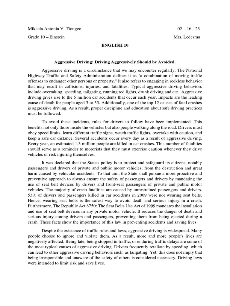 Driving Rules Essay PDF Traffic Collision Seat Belt