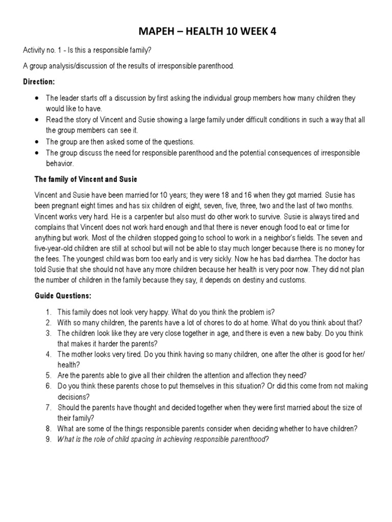 Mapeh - Health 10 Week 4: Direction | PDF | Parenting | Cybercrime