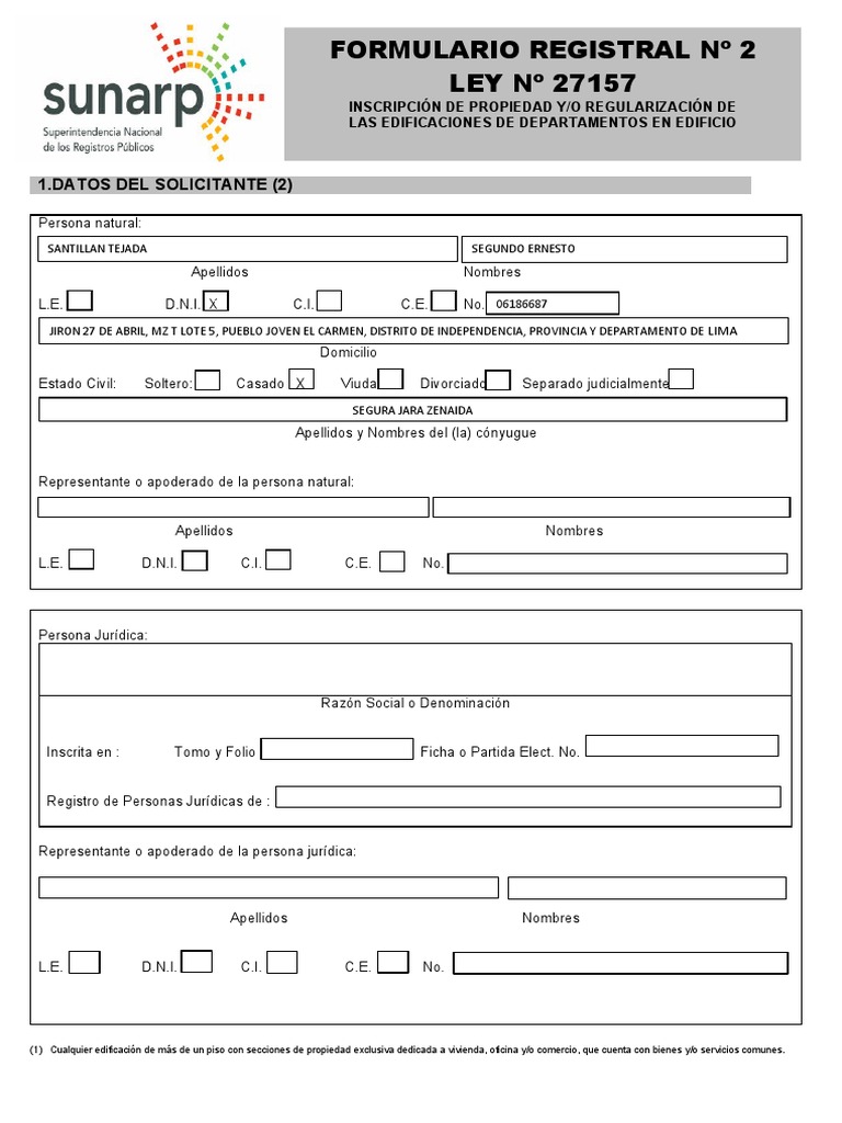 Formulario Registral #2 Ley #27157. | PDF | Ley común | Derecho Civil (Common Law)