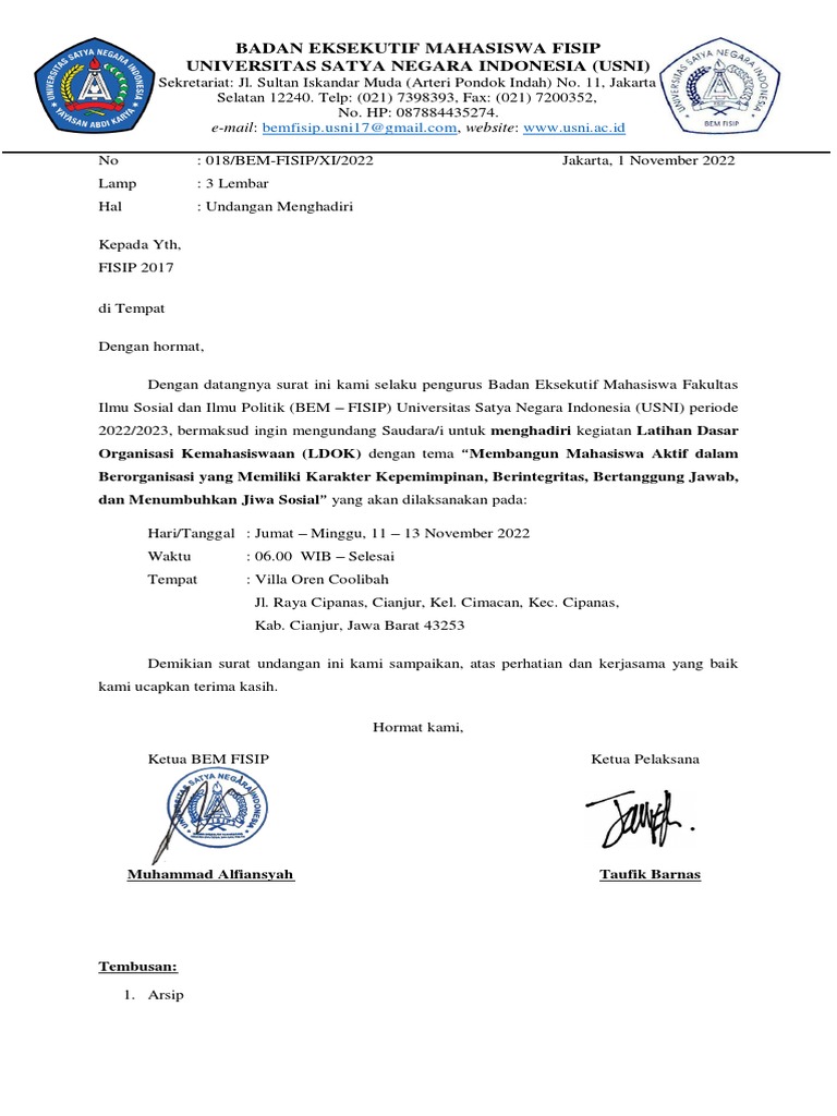Surat Menghadir LDOK (FISIP 2017) | PDF