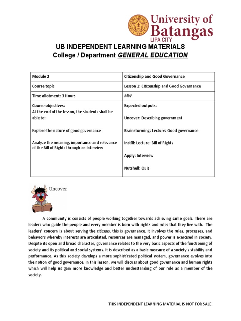 NSTP Module 2 Lesson 1 | PDF | Good Governance | Governance