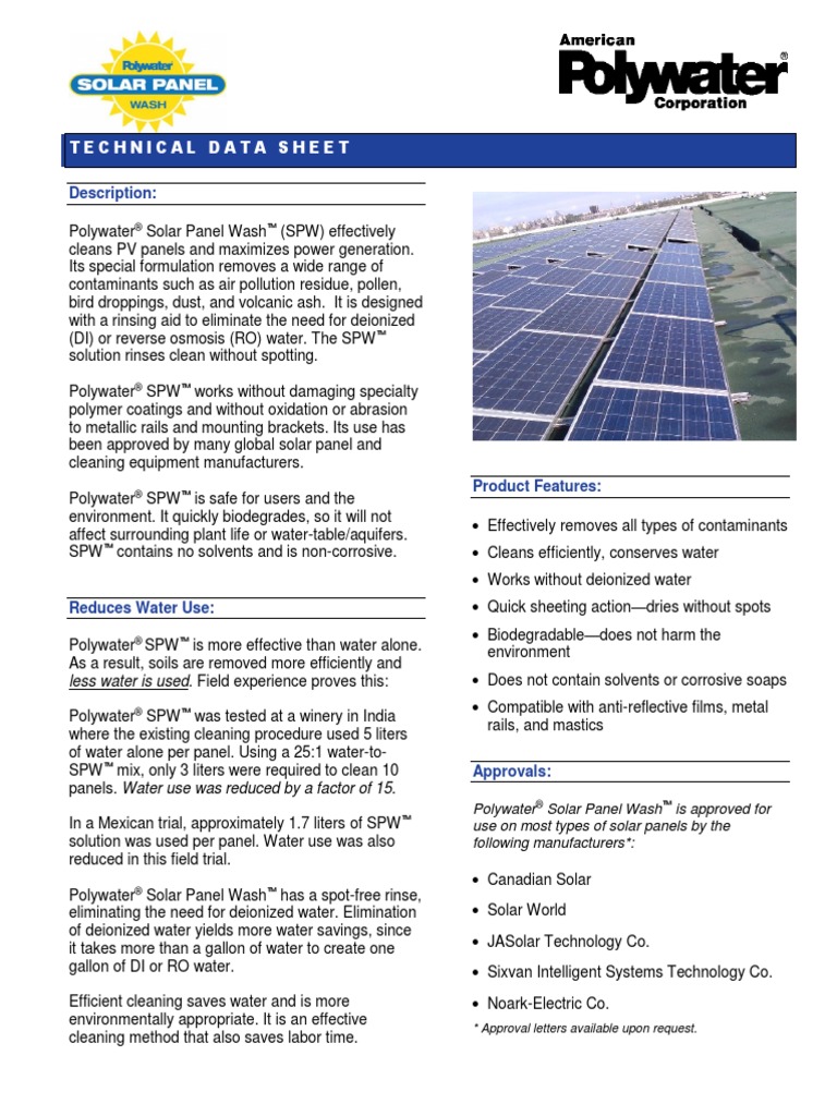 Solar Panel Wash Data Sheet | PDF | Solar Panel | Water