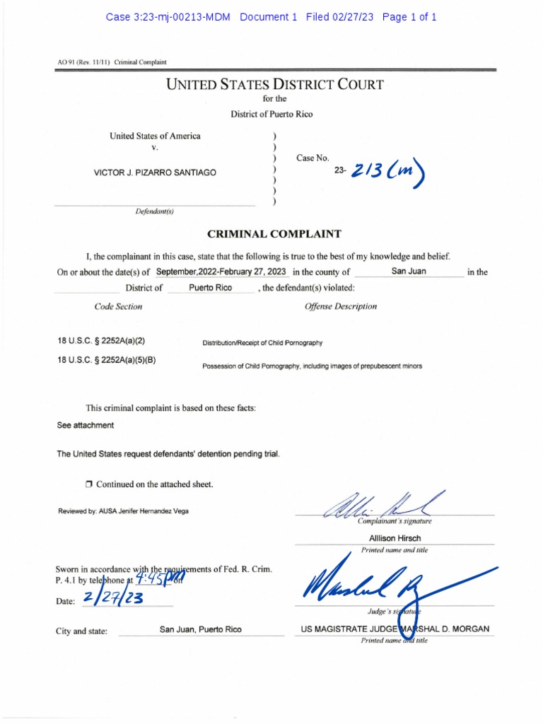 Denuncia Victor Pizarro Pornografia Infantil | PDF | Child Pornography | Affidavit