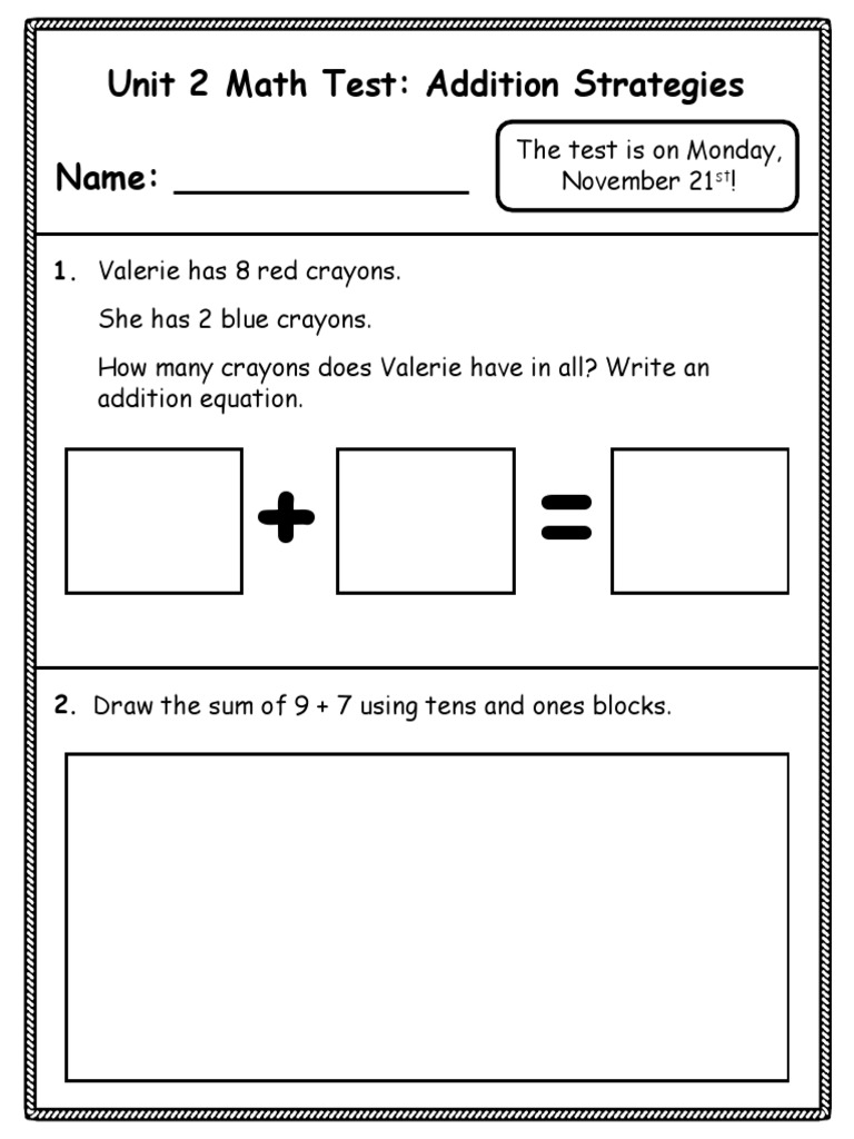 Addition Test Math Review | PDF