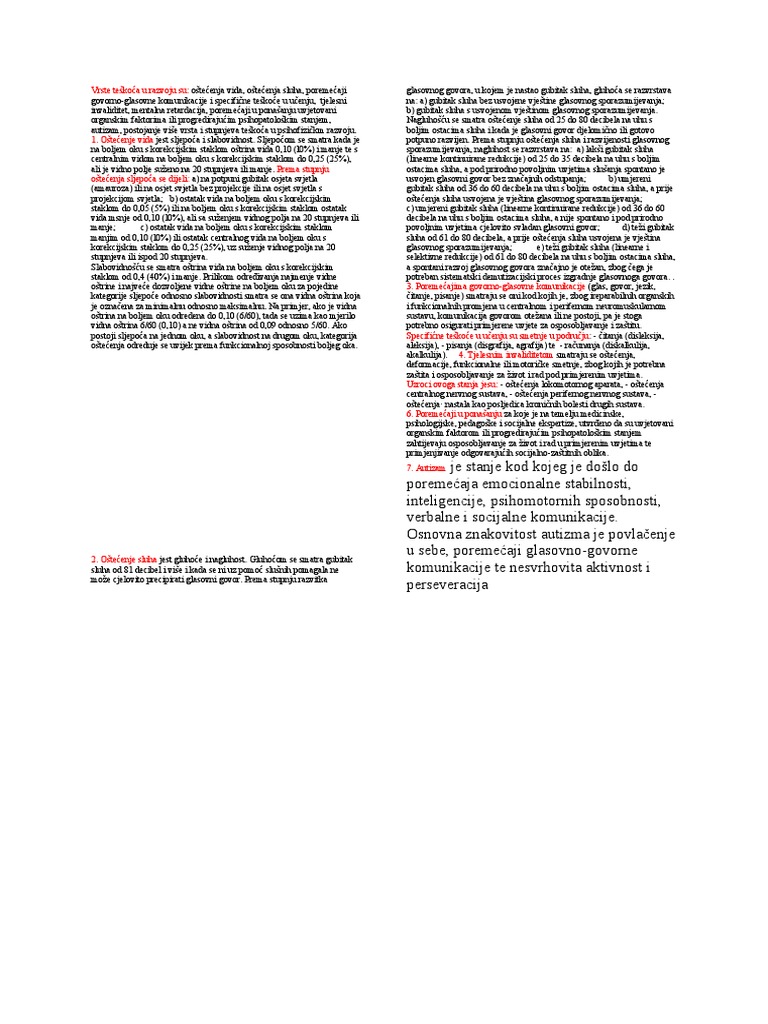 Vrste Teškoća U Razvoju | PDF