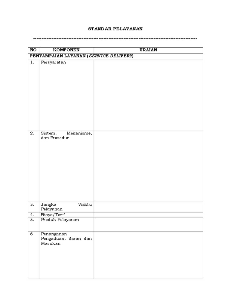 Template Standar Pelayanan | PDF