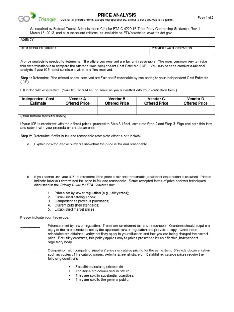 Price Analysis Sample Form | PDF | Prices | Request For Proposal