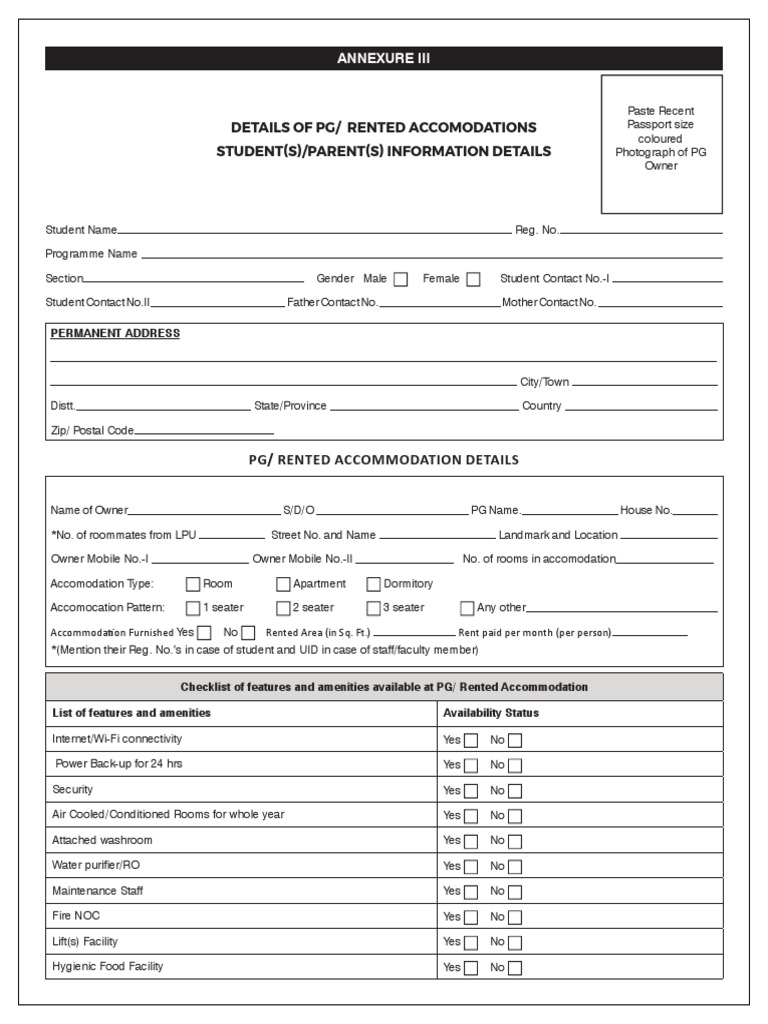 Annexure III StayinginPGorRentedorPrivateaccommodation | PDF | Identity ...