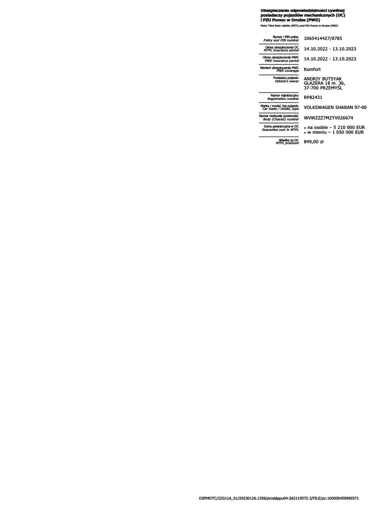 Motor Third Party Liability (MTPL) and PZU Pomoc W Drodze (PWD) | PDF