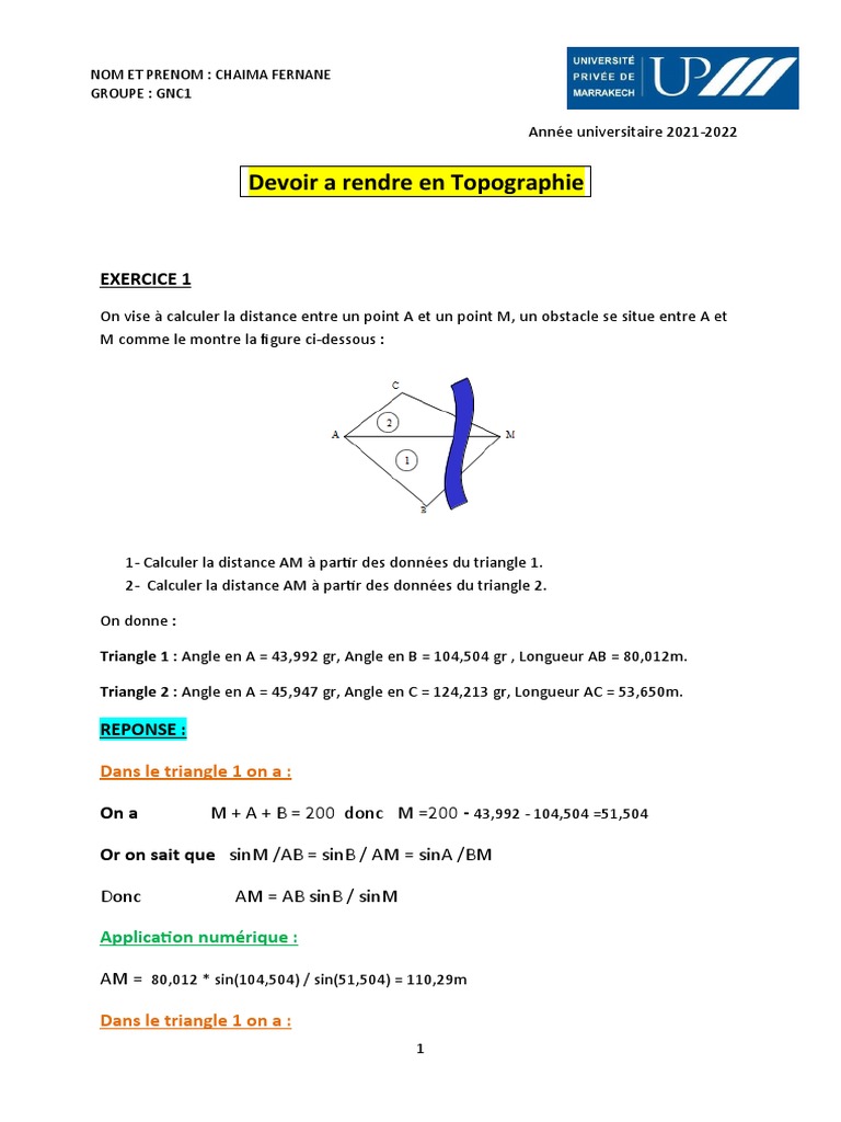 Calcul des distances en topographie | PDF | Triangle | Triangle