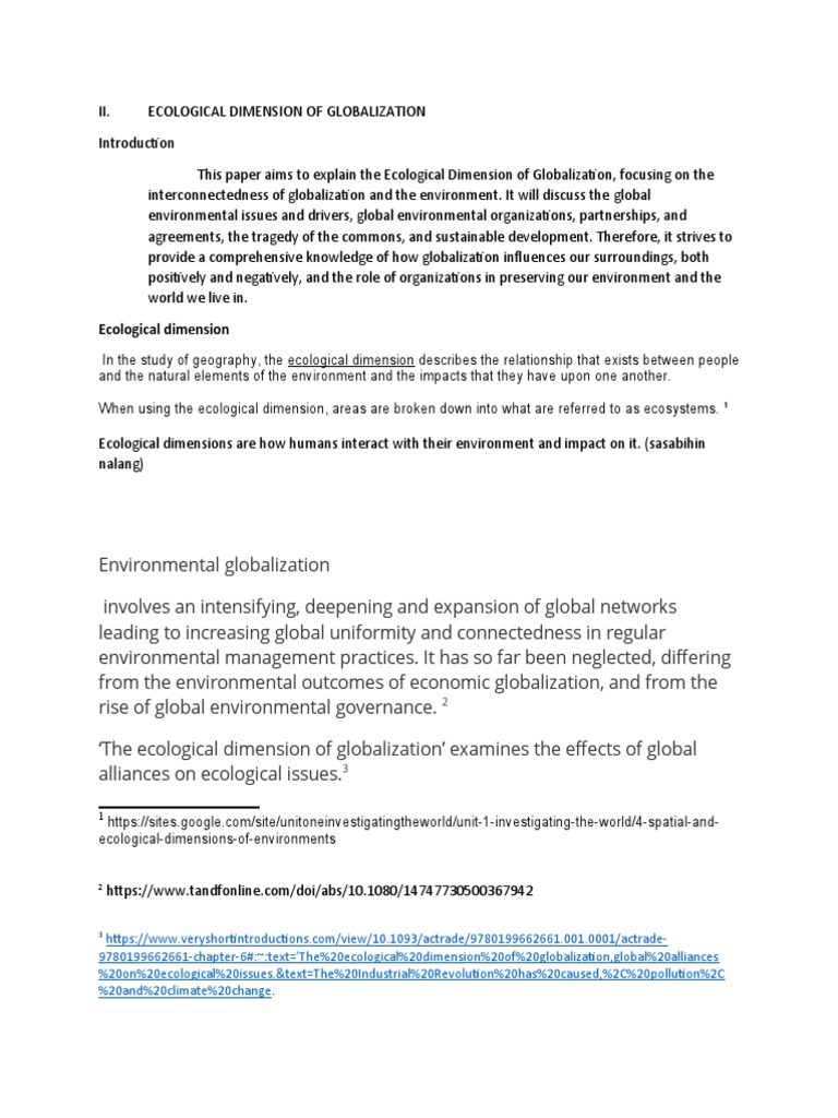 Ecological Dimension | PDF | Natural Environment | Globalization