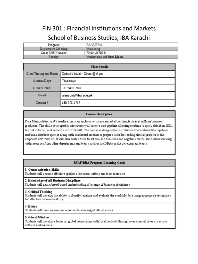 DMV Spring 2023 - Course Outline - Ali Raza Madni | PDF | Databases | Data