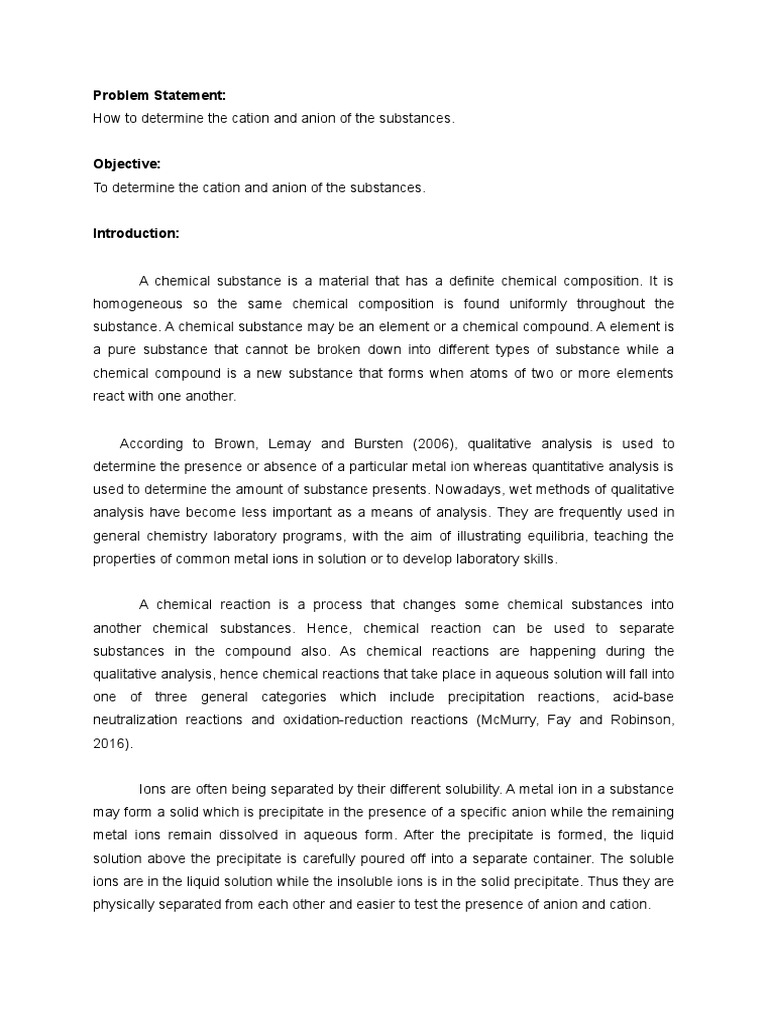 Determination of Cation and Anion of The Substances | PDF ...
