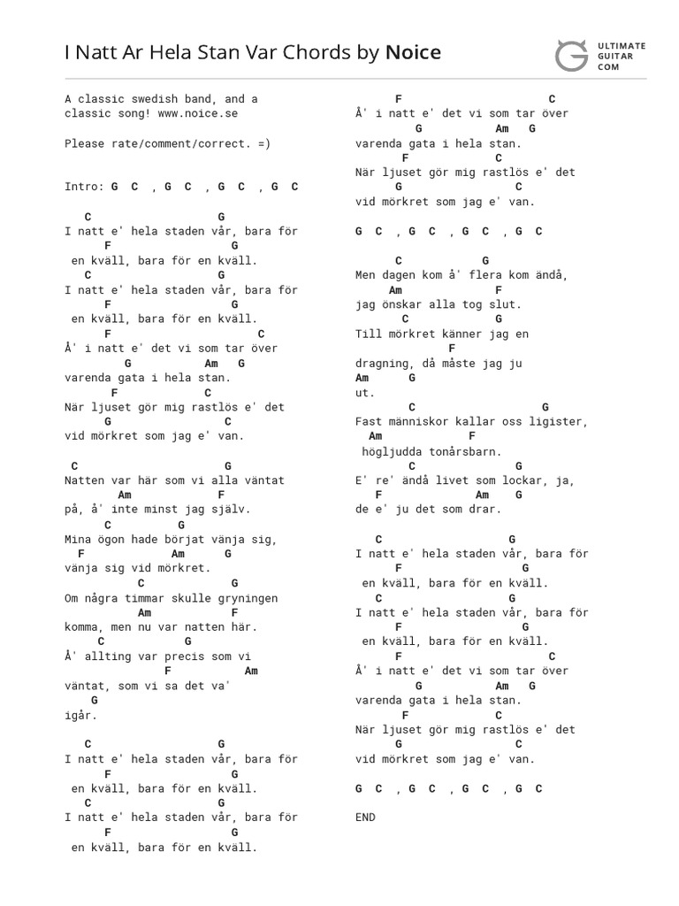 I Natt Ar Hela Stan Var Chords by Noicetabs at Ultimate Guitar Archive ...