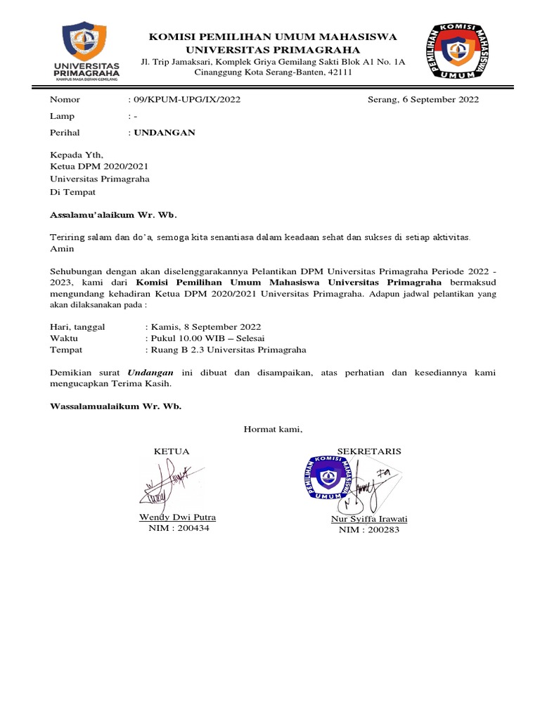 Surat Undangan DPM | PDF