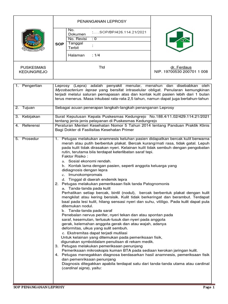 Sop Pelayanan Kusta | PDF | Sains & Matematika