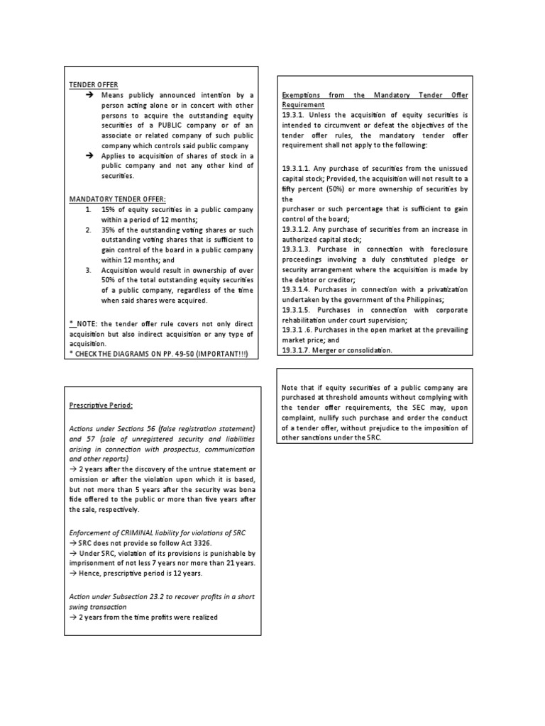 Tender Offer | PDF | Stocks | Securities (Finance)