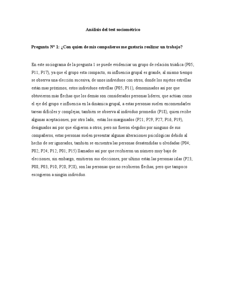 Análisis Del Test Sociométrico | PDF | Crecimiento personal y profesional