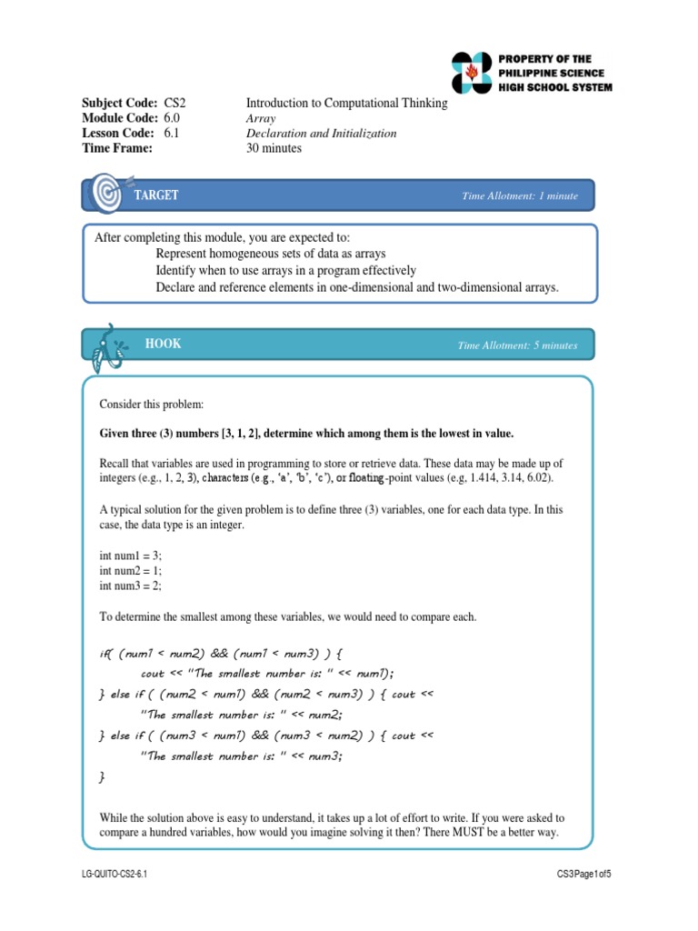 Slg Cs2 6 1 Declaration And Initialization Pdf Integer Computer