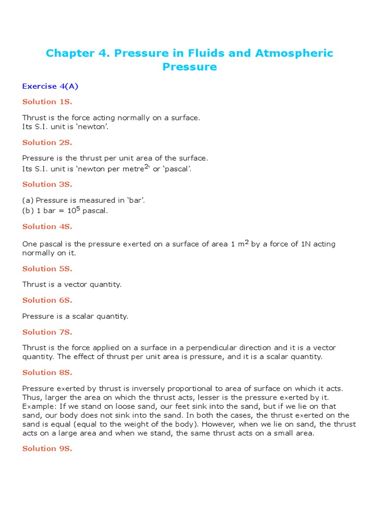 Chapter 4 Pressure In Fluids And Atmospheric Pressure Pdf Pressure