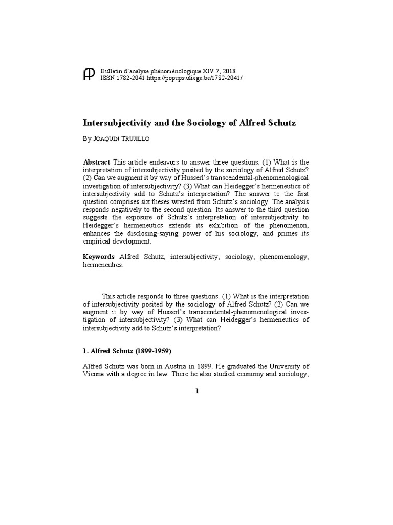 Intersubjectivity and The Sociology of Alfred Schutz | PDF ...