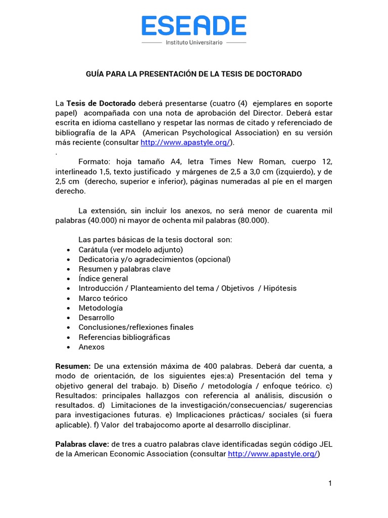 Guia de Presentación Tesis de Doctorado | PDF | Hipótesis | Citación