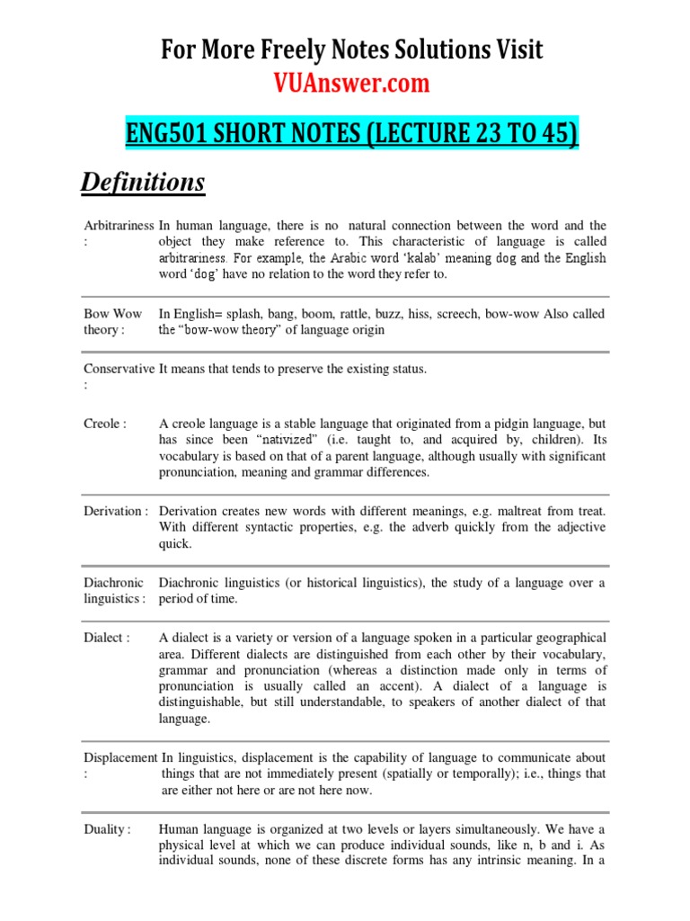 ENG501 Short Notes | PDF | English Language | Word ENG501 Short Notes | PDF | English Language | Word