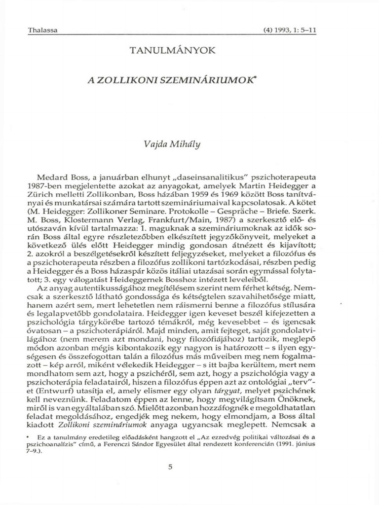 Vajda - A Zollikoni Szemináriumok | PDF