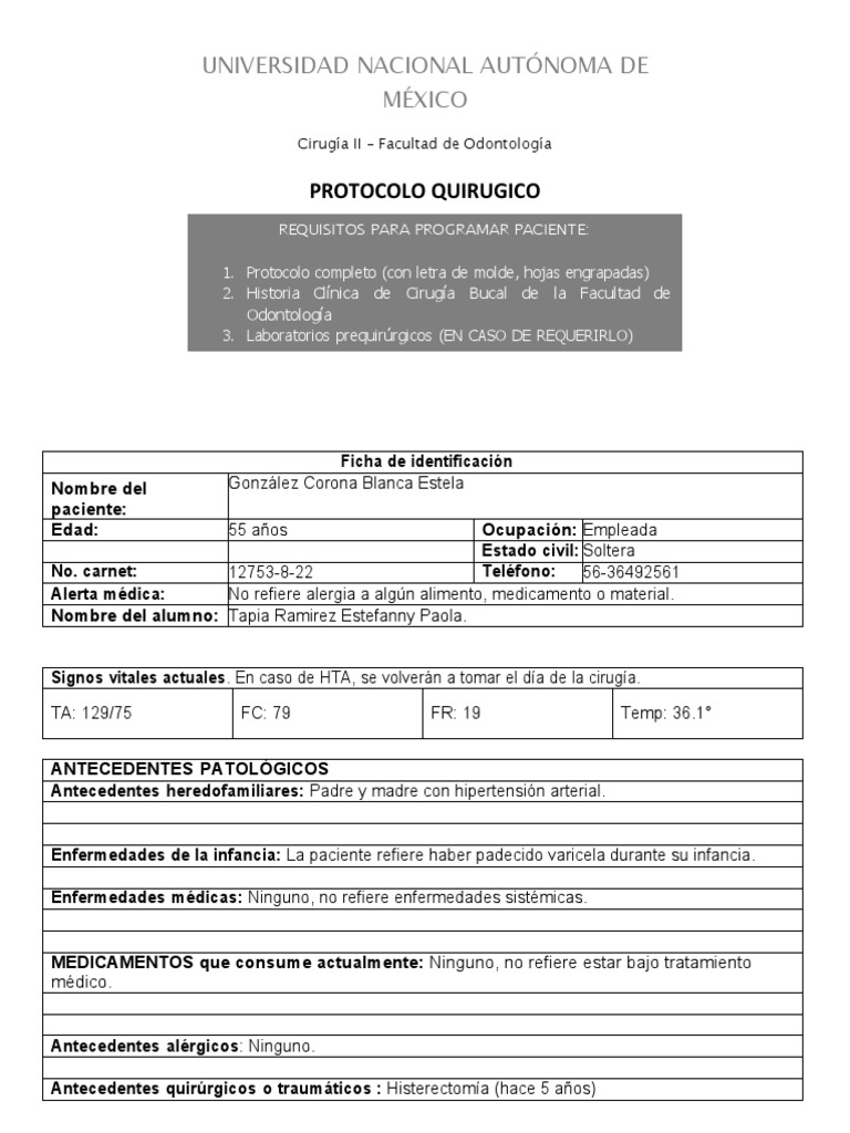 Protocolo Quirúrgico Diaz Luna Elena | PDF | Odontología | Hipertensión