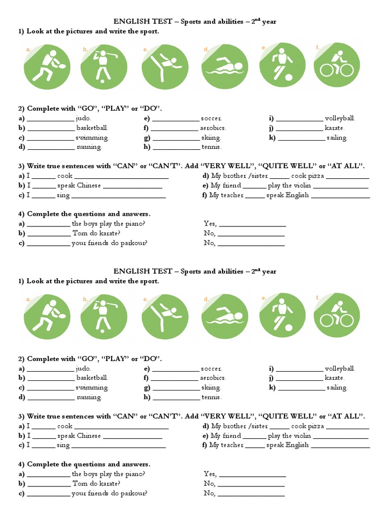 ENGLISH TEST - Sports and Abilities | PDF | Entertainment | Sports