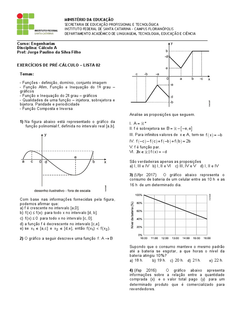 Exercícios de Pré-Cálculo - Lista 02 | PDF | Função (Matemática ...