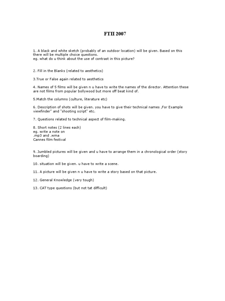 (WWW - Entrance Exam - Net) FTII 2007 | PDF | Games & Activities ...