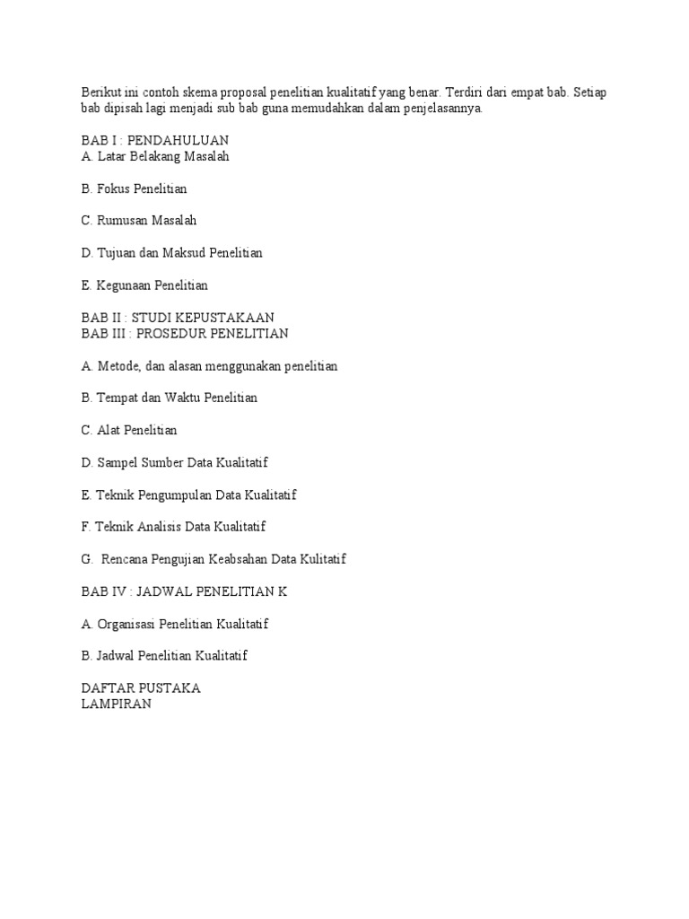 Berikut Ini Contoh Skema Proposal Penelitian Kualitatif Yang Benar | PDF