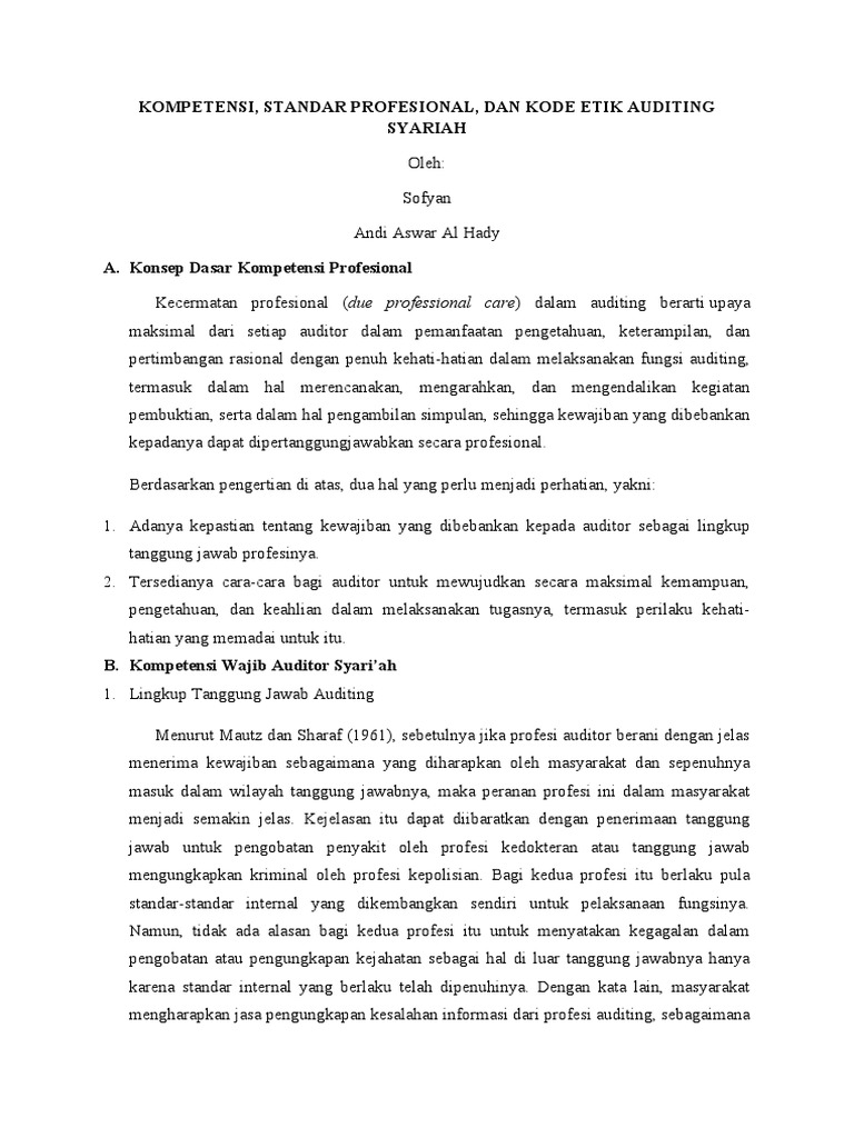 Kompetensi, Standar Profesional Dan Kode Etik Auditing Syariah | PDF