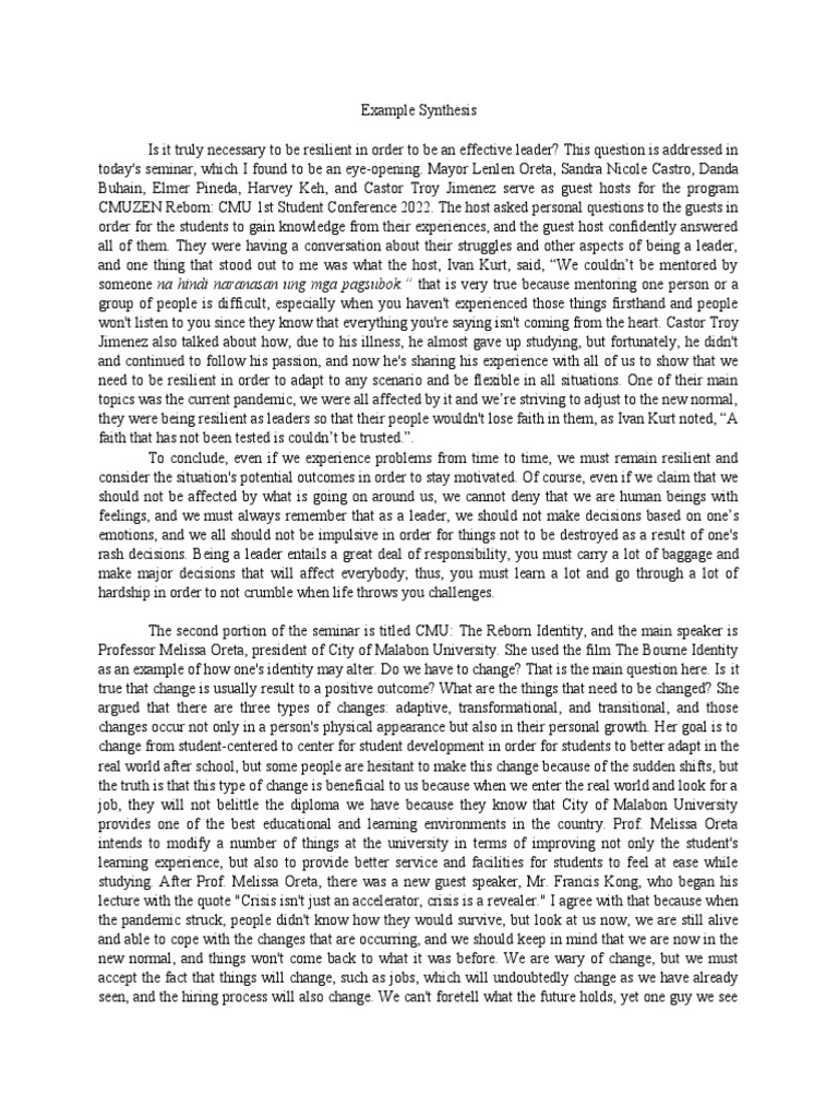 Example Synthesis | PDF | Cognition