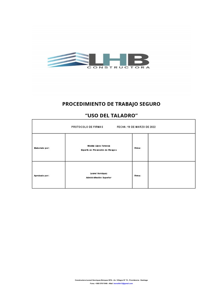 PTS - Uso Del Taladro OK. | PDF | Perforar | Herramientas