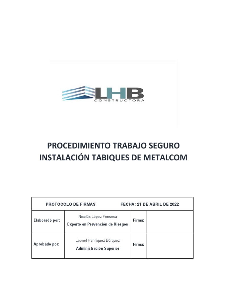PTS - Instalación Tabiques de Metalcom | PDF | Sector secundario de la economía | Carpintería