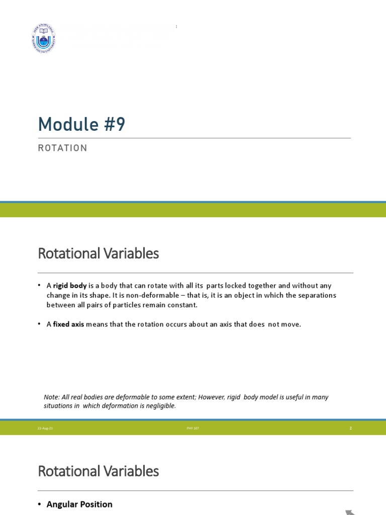 Phy107 Module 9 | PDF | Rotation Around A Fixed Axis | Torque