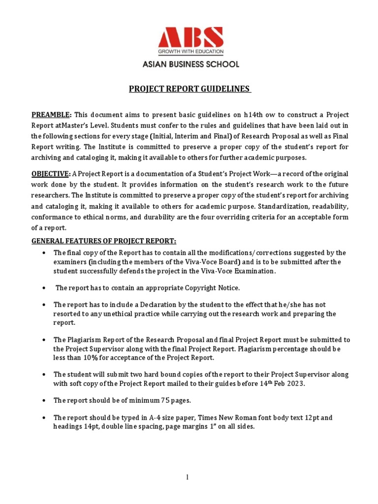 ABS Project Report Guidelines - PGDM 21-23 | PDF | Sampling (Statistics ...