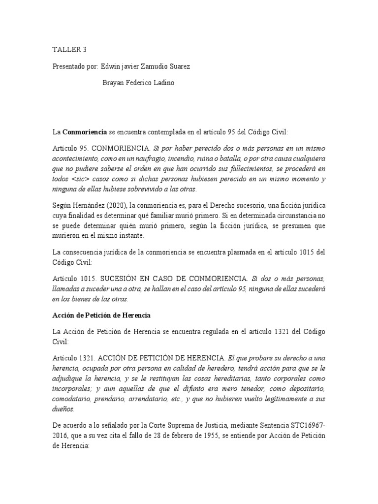 Taller Conmoriencia D Internacional | PDF | Herencia | Judicaturas