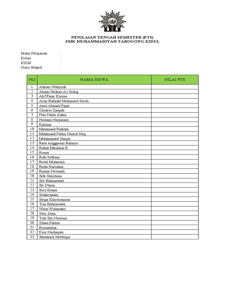 Draft Nilai PTS | PDF