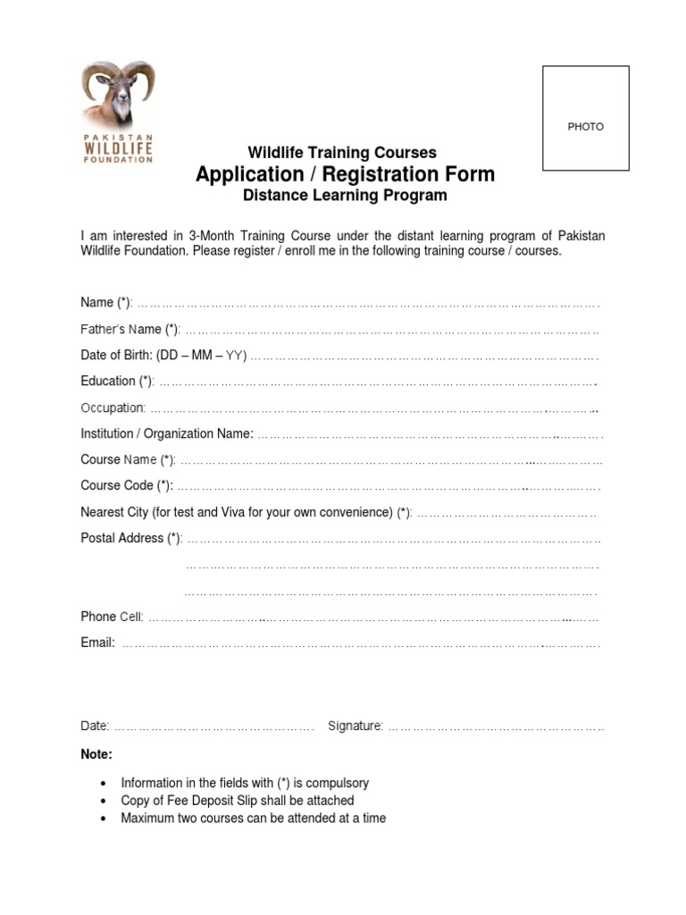 Wildlife Training Course Signup Form | PDF