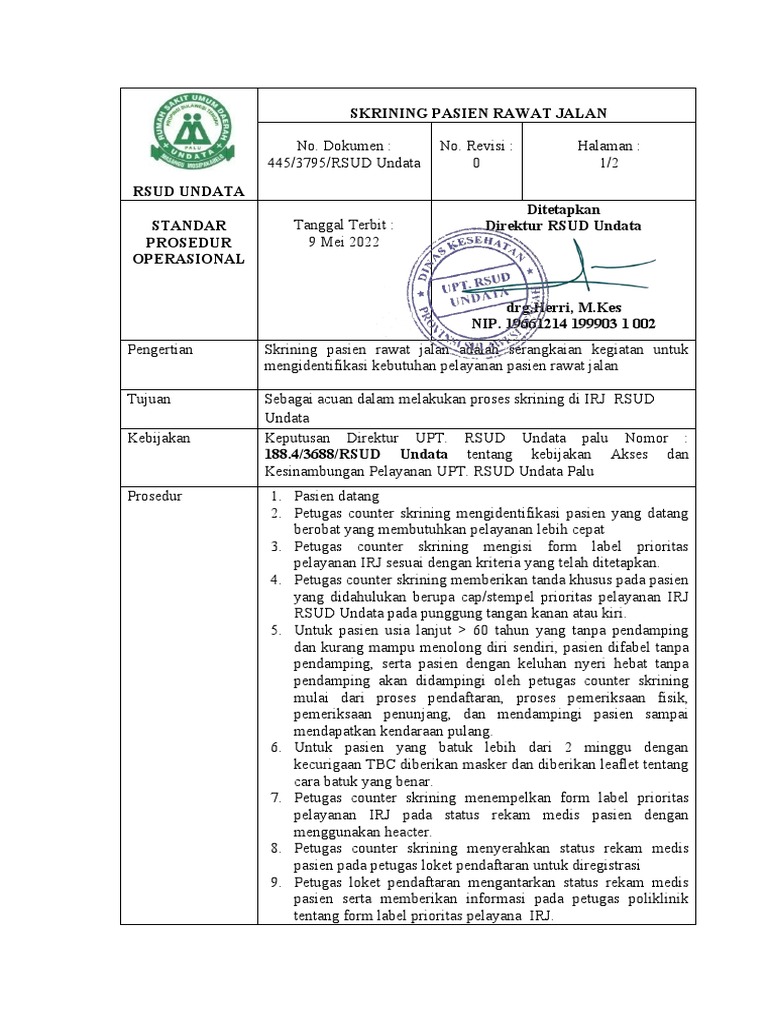 AKP 1.2 EP-a SPO SKRINING PASIEN RAWAT JALAN | PDF | Pengelolaan Keuangan & Uang | Sains ...