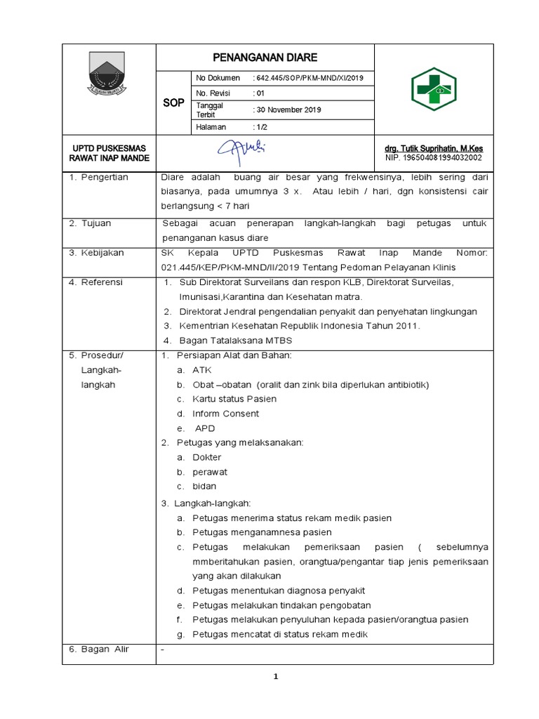 SOP Penanganan Diare 2021 | PDF